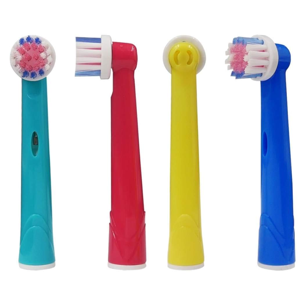 Kids Brush Heads Compatible with Oral-B Power Toothbrush, Red, Blue, Yellow & Teal Colors - Pack of 4