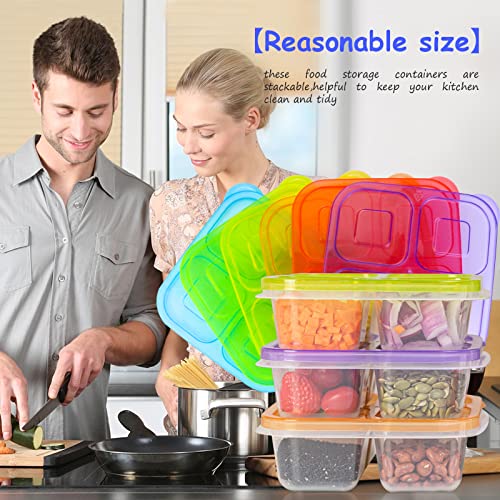 Bercoor Set of 6 Bento Snack Boxes, Meal Prep Container, 4 Compartments Leakproof Food Prep Containers for School, Work and Picnic