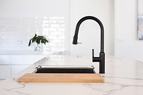 AguaStella AS81MB Matte Black Kitchen Sink Faucet with Pull Down Sprayer Single Handle High Arc