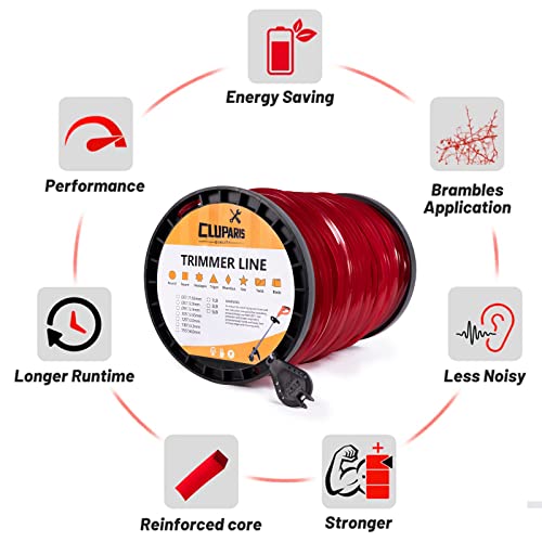 Cluparis 5-Pound Heavy Duty Square Trimmer Line .155-inch-by-492-ft Commercial String Trimmer Line in Spool, 0.155" Nylon Weed Eater String with Bonus Line Cutter( Red)