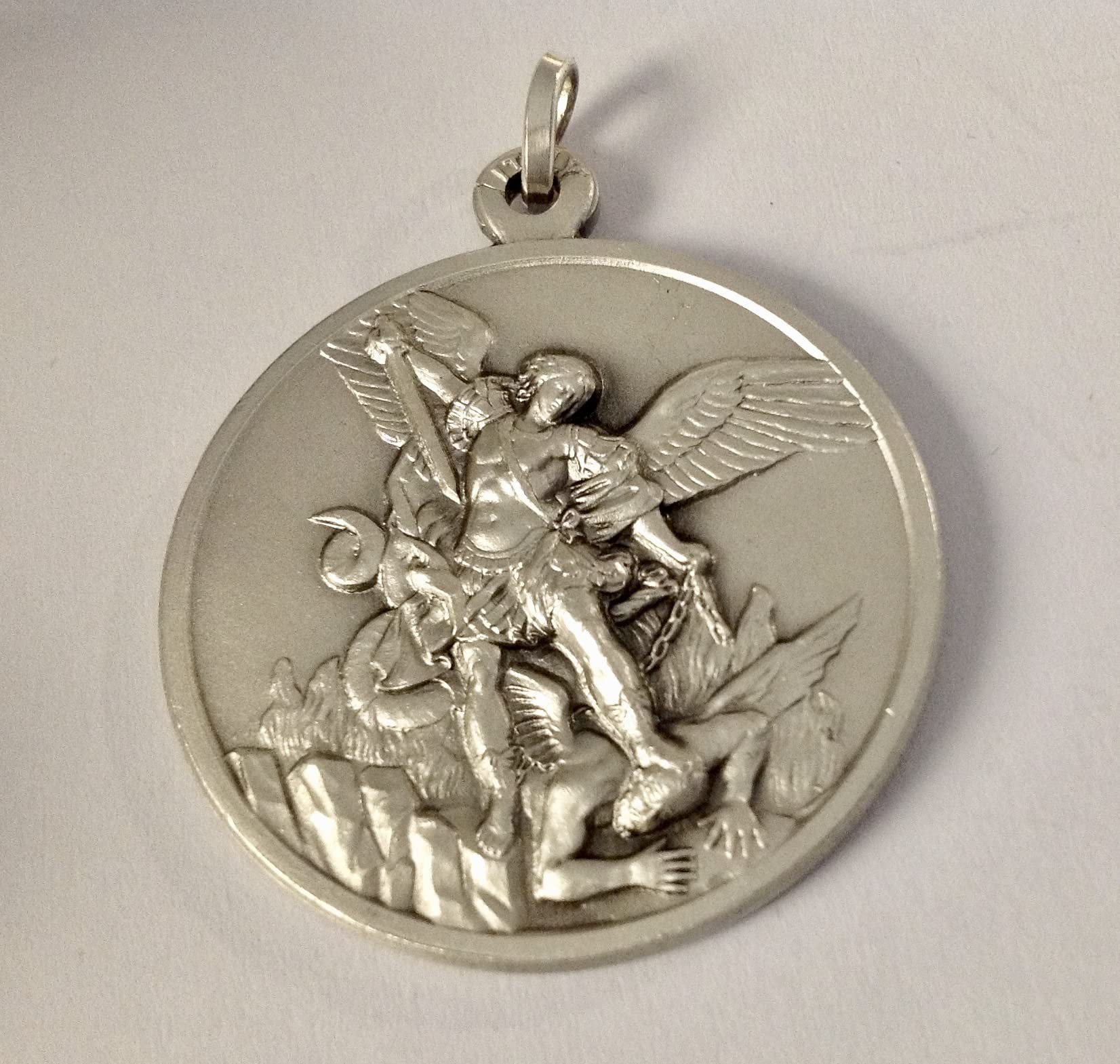 925 STERLING SILVER SAINT MICHAEL THE ARCHANGEL MEDAL - BIG SIZE - MADE IN HIGH RELIEV