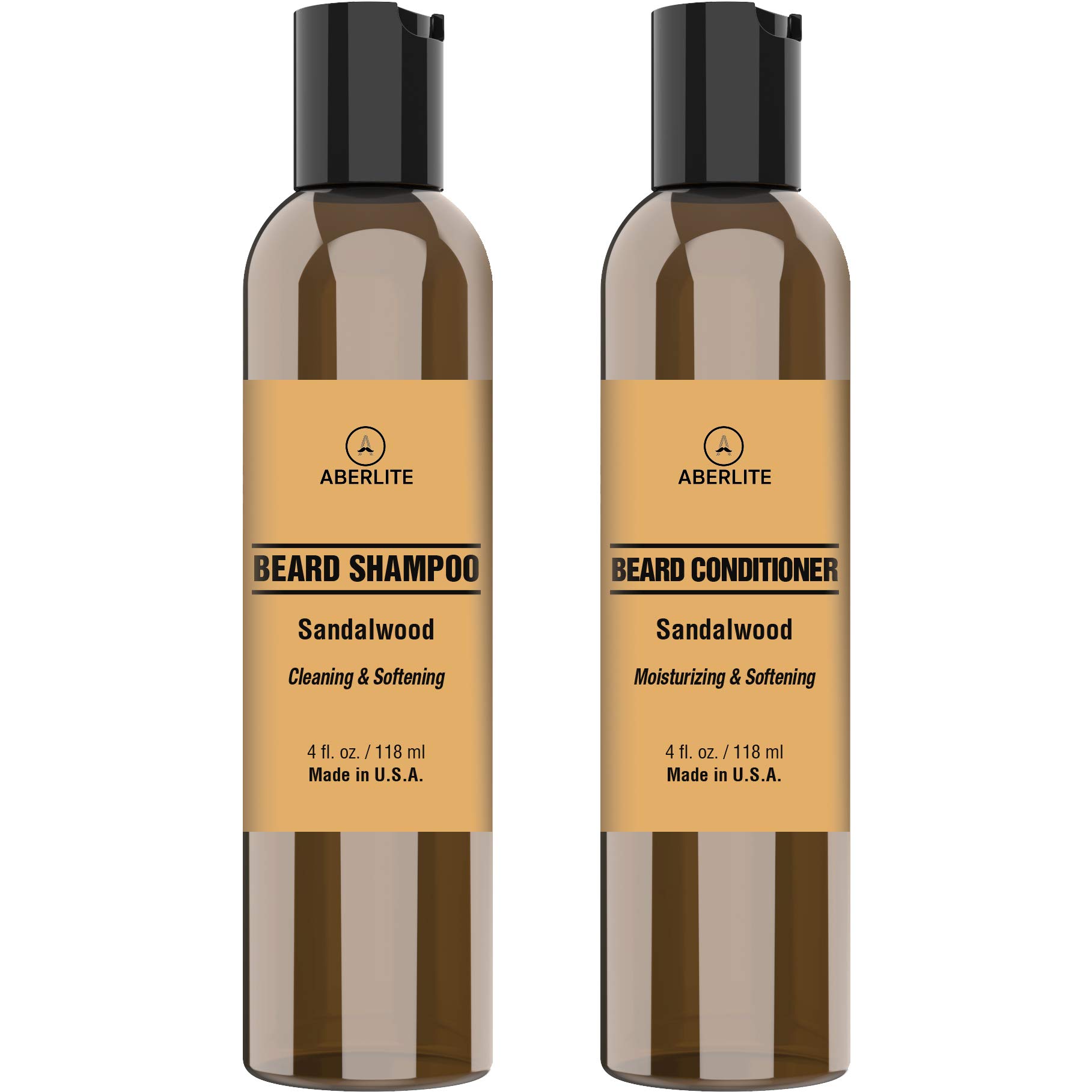Aberlite Beard Wash Shampoo And Conditioner (Sandalwood) - 4Oz (Pack Of Two) Beard Care Kit For Men Beard Wash And Conditioner For Men