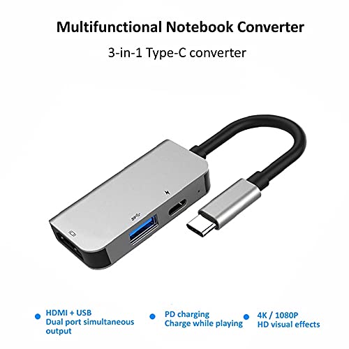 TWDYC USB Type C 3.1 to HDMI-Compatible USB 3.0 Dock Hub 3 in 1 USB C Adapter 4K Video PD Charge Converter