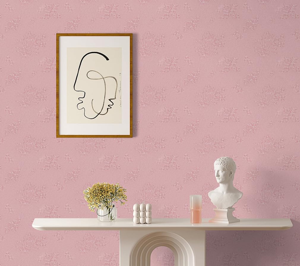 Anmon Pink Contact Paper 17.7''x118'', Peel and Stick Wallpaper Modern Self Adhesive Pink Wall Paper, Removable Renter Friendly Textured Pink Wall Paper for Wall,Cabinets, Drawers Home Decor