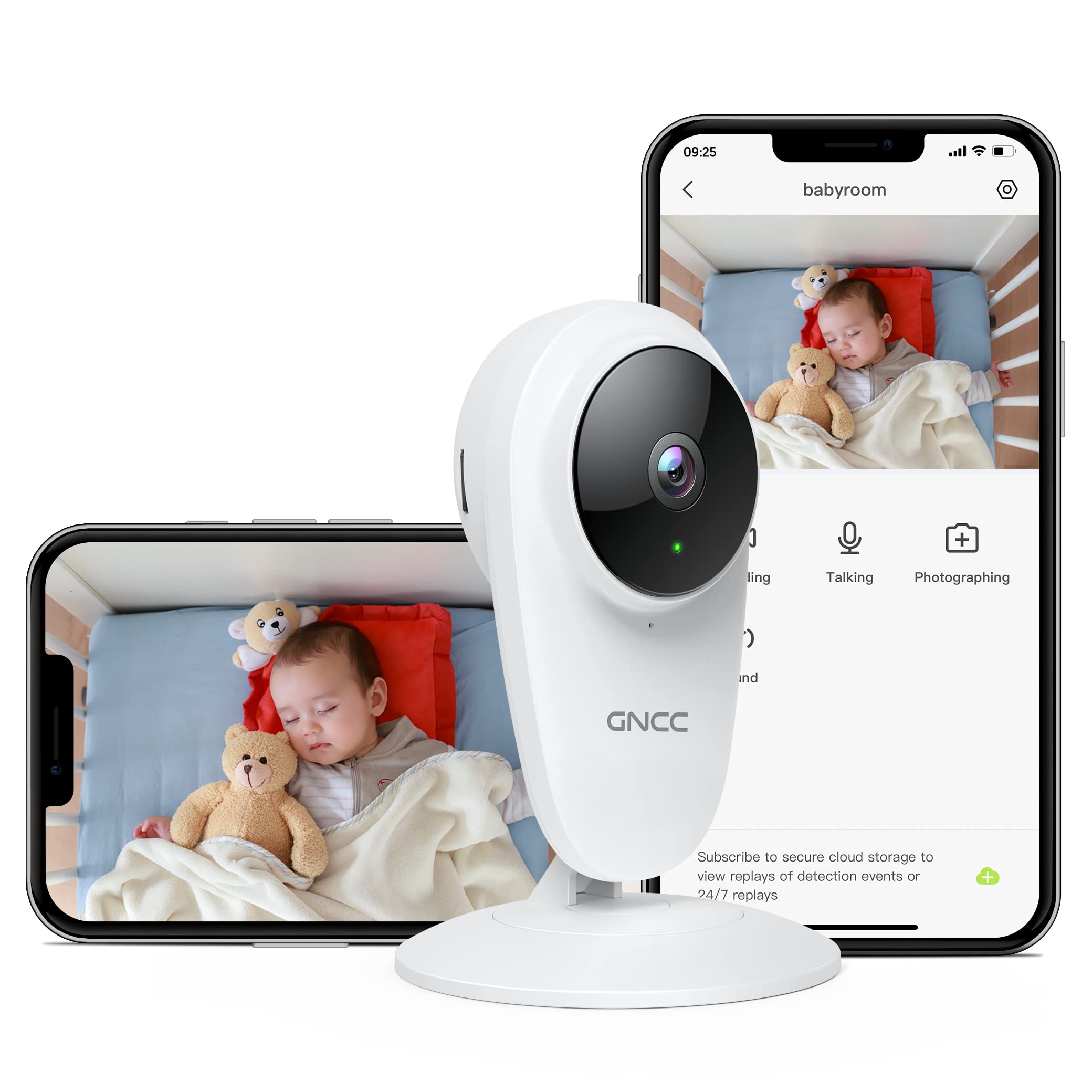 GNCC Baby Monitor with Camera and Night Vision, 1080P Baby Camera Monitor,Indoor Camera with Two Way Audio, 2.4G WiFi Smartphone Control, Motion/Sound Detection, SD&Cloud Storage, C1
