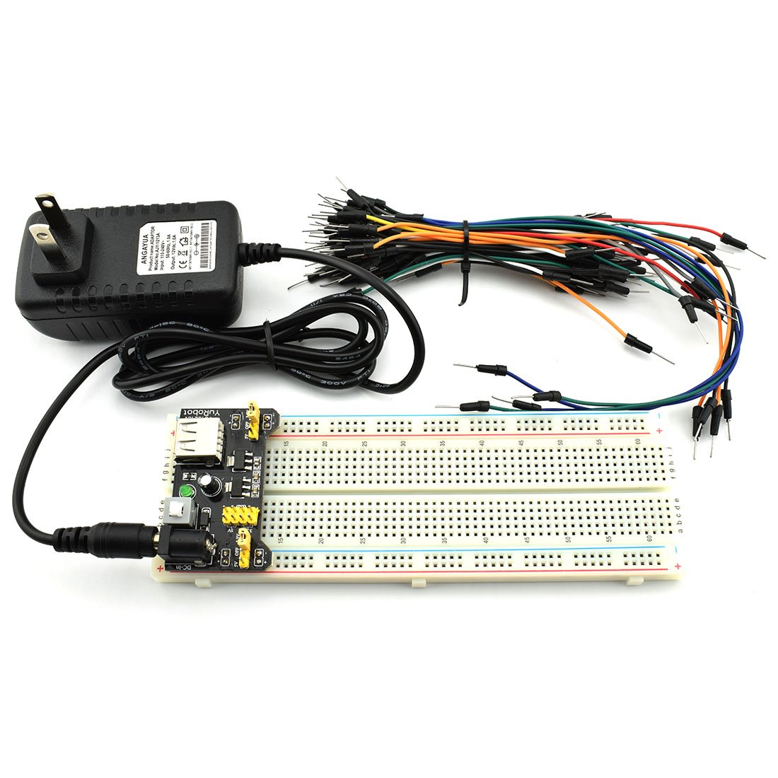 HJ Garden Electronic Component Power Supply Module Assorted Kit for Arduino, Raspberry Pi, STM32, UNO, MEGA2560 830P Breadboard + Power Module + Jumper + 12V 1A Adaptor
