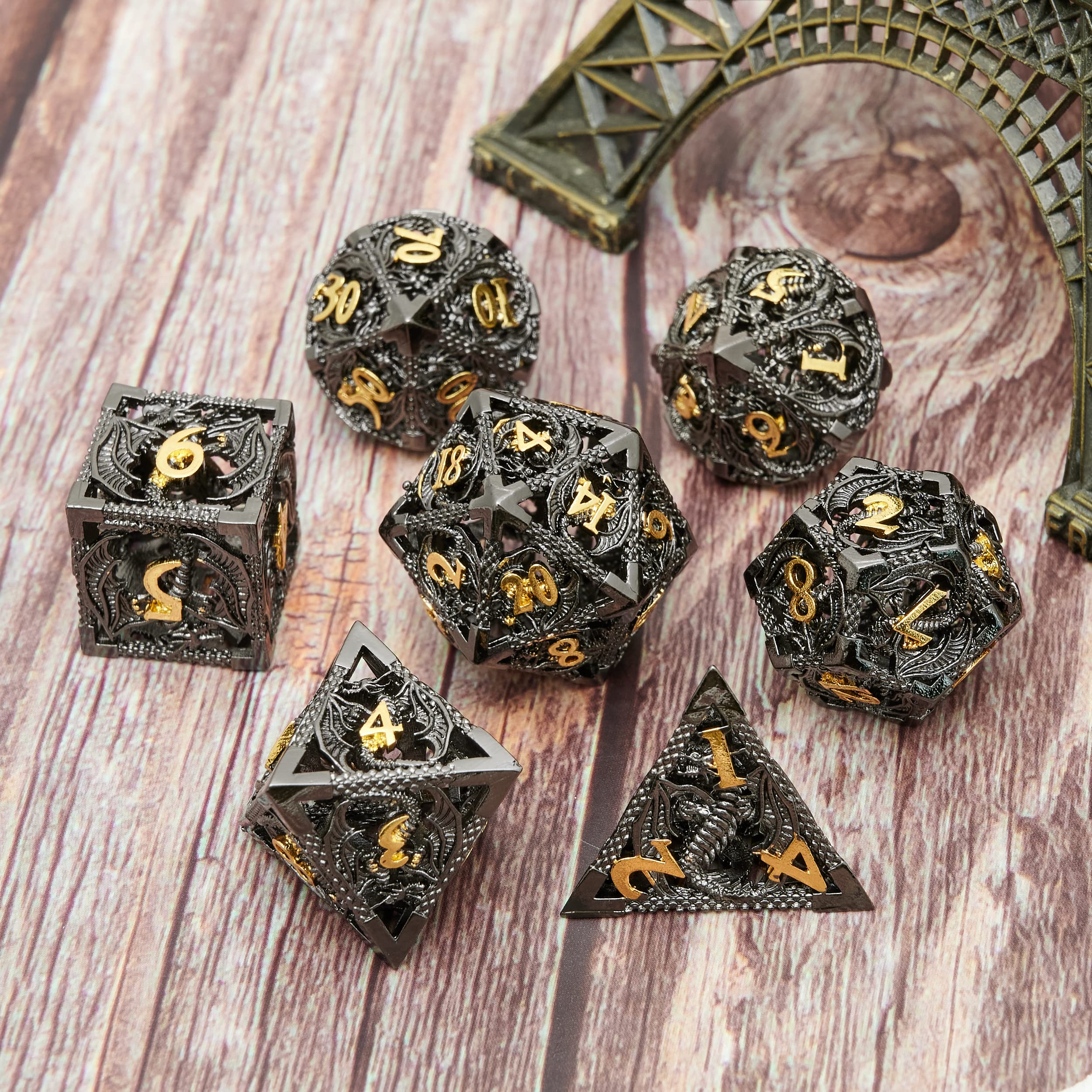 DND Dice Set Metal Dice Dungeons and Dragons Dice Gift Polyhedral Dice Set D&D Role Playing Dice D20 Hollow Polyhedral Dice Set for Dungeons and Dragons RPG MTG Table Games