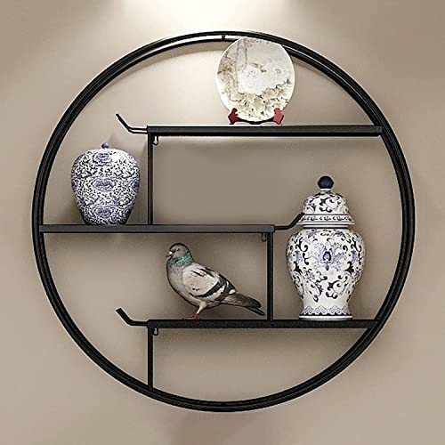 Bedroom Storage Shelf Multipurpose Wall-Mounted Decorative Shelf Metal Iron Round Display Stand/Floating Shelves Creative Living Room,Black,60cm