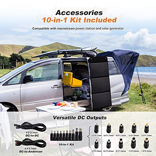 Aguei Upgrade 120W Foldable Solar Panel Monocrystalline for Portable Power Station Solar Generator Solar Charger 12V Battery with Auto 2.0/3.0 USB, for Outdoor RV Camper Off Grid Solar Power Backup