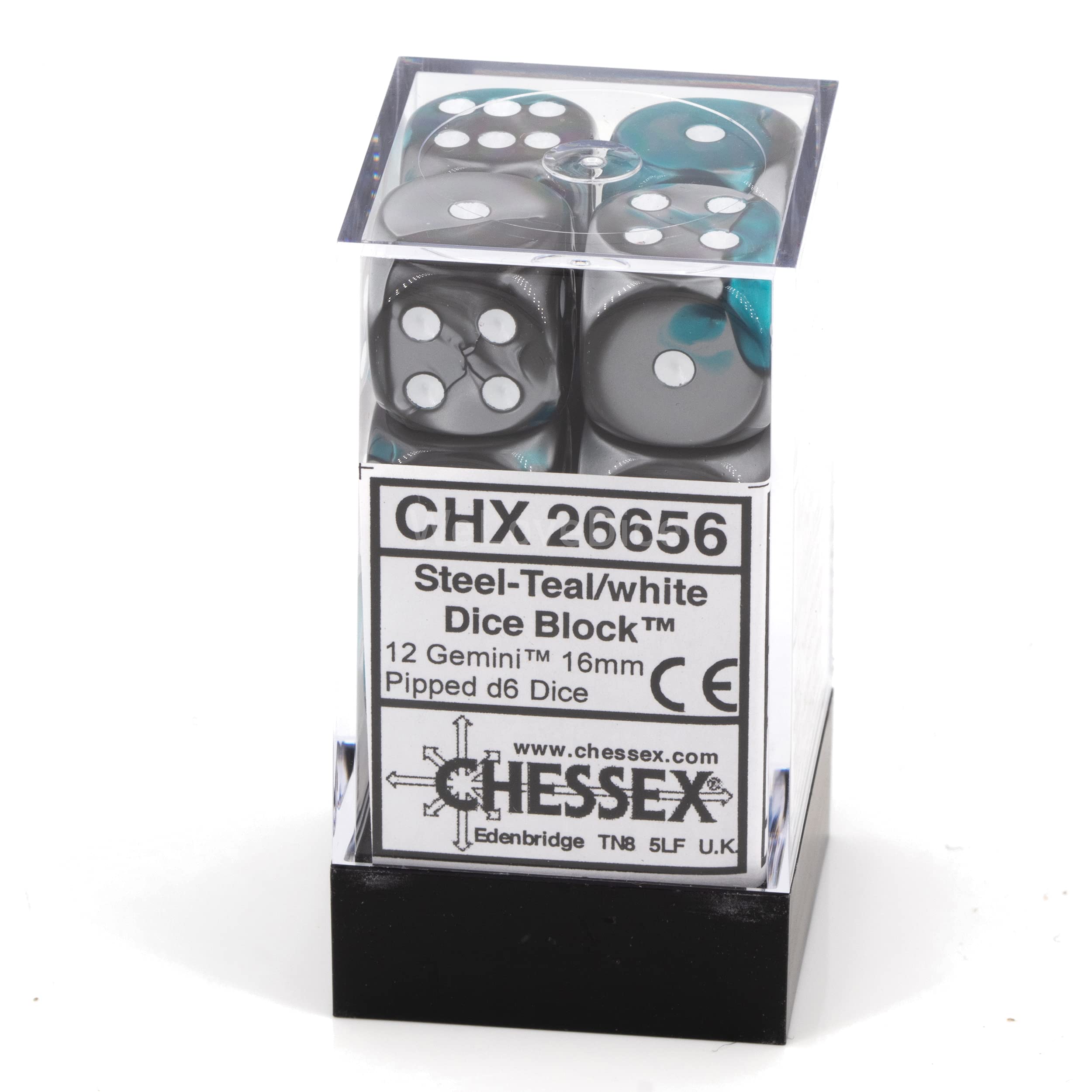 Chessex DND Dice Set D&D Dice-16mm Gemini Steel, Teal, and White Plastic Polyhedral Dice Set-Dungeons and Dragons Dice Includes 12 Dice β D6 (CHX26656)