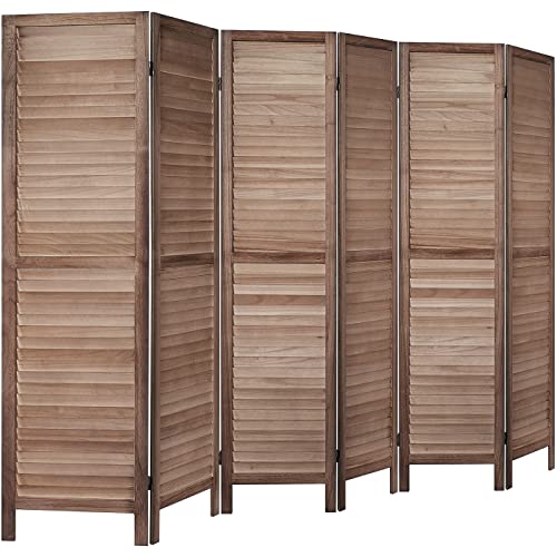 RHF 6 Panel 5.6 Ft Tall Wood Room Divider, Folding Room Divider Screens, Panel Screen Room Dividers, Folding Privacy Screens,Partition & Wall Divider,Space Seperater,Freestanding (6 Panel, Brown)