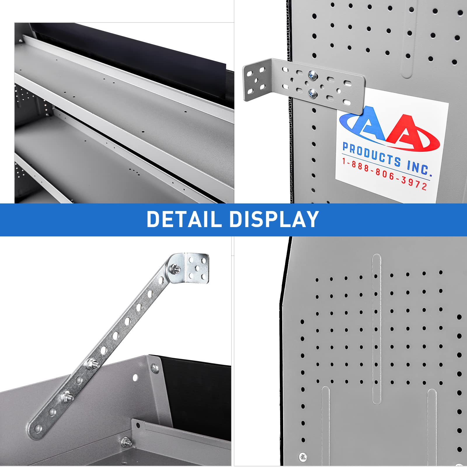 AA Products SH-6003 Steel Mid/High Roof Van Shelving Storage System Fits Transit, NV, Promaster and Sprinter, Van Shelving Units, 32''W x 60''H x 13''D