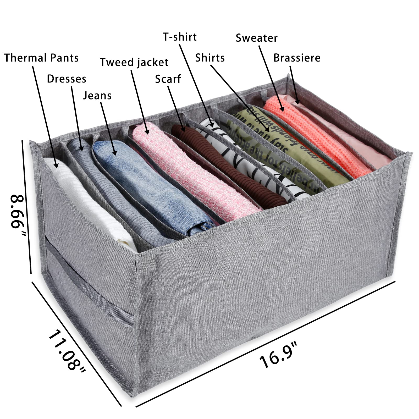 DOB SECHS Large 9 Grids Wardrobe Clothes Organizer, Upgraded Organizer for Folded Clothes, for Jeans, Underwear, Tight pants, Scarves, Sweater, T-Shirts, Dresses(Grey)