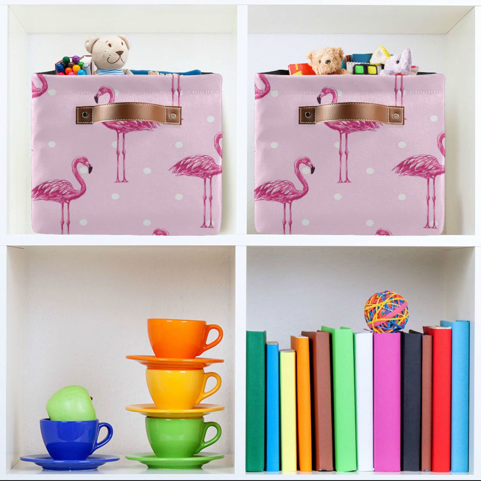 ALAZA White Polka Dot Flamingo Bird Pink Foldable Storage Box Storage Basket Organizer Bins with Handles for Shelf Closet Living Room Bedroom Home Office 1 Pack