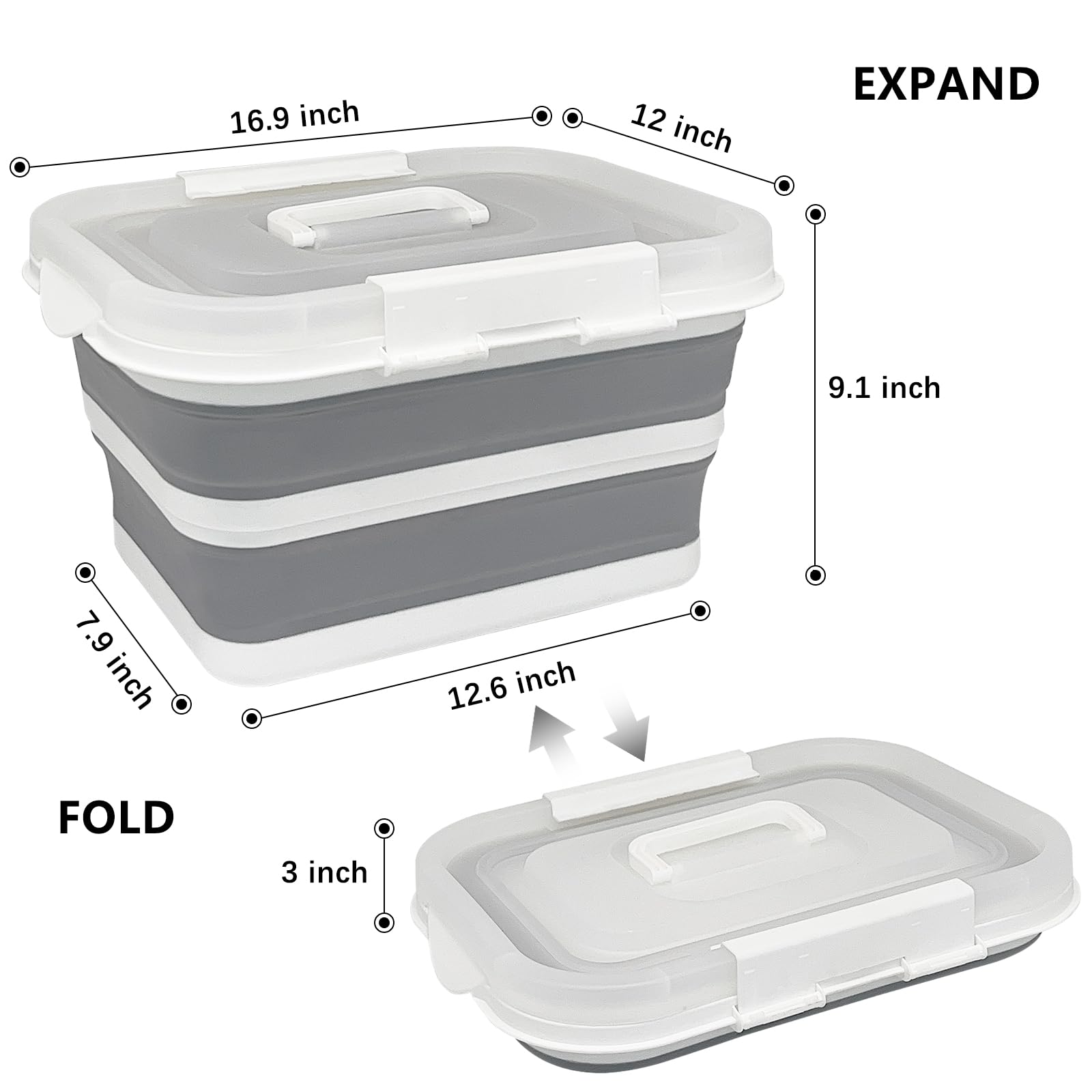 Aimkeoulee 30Qt Collapsible Storage Bins with lids, Large Plastic Container Organizing Box with Handle, 33L Foldable Stackable Utility Organizer for Clothes, Books, Grocery (1 pack, Grey)
