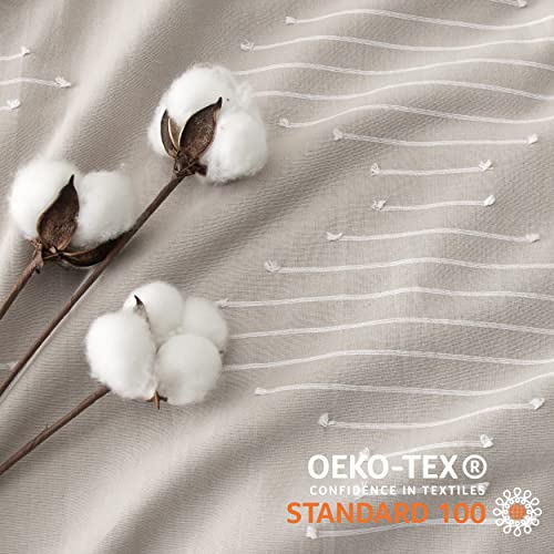 Bedsure Cotton Duvet Cover Queen Size - 100% Washed Cotton Duvet Cover Set, Linen Color, 3 Pieces Boho Stripe Jacquard Soft Bedding for All Seasons with 2 Pillowcases, Zipper Closure (Queen, 90"x90")