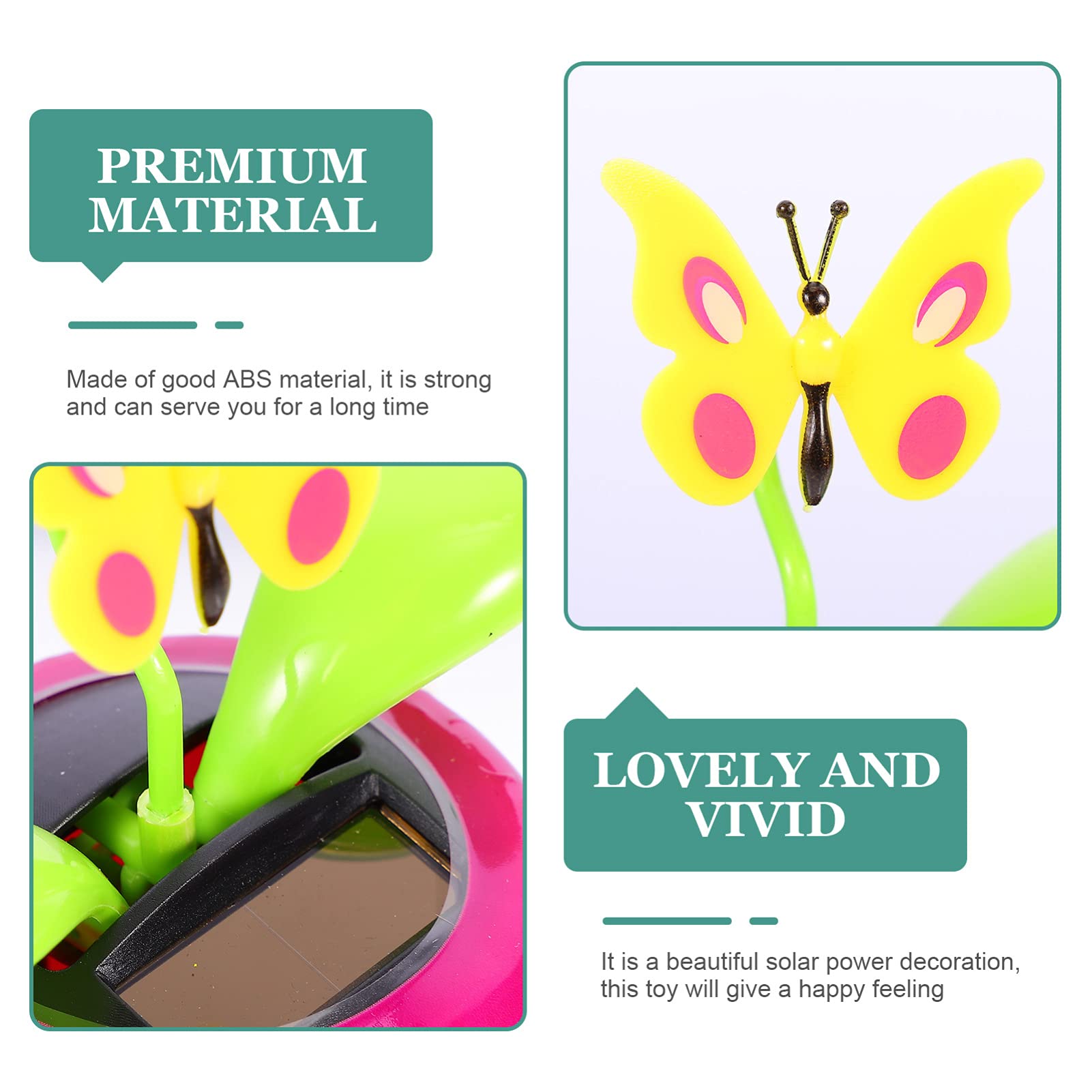 BESPORTBLE 2pcs Solar Dashboard Butterfly Dancing Bobblehead Butterflies Figurine Car Dash Shaking Action Figure Auto Vehicle Dash Decoration