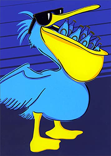 Avanti Press Blue Pelican with Beer Bottles in Mouth A-Press Funny / Humorous Birthday Card