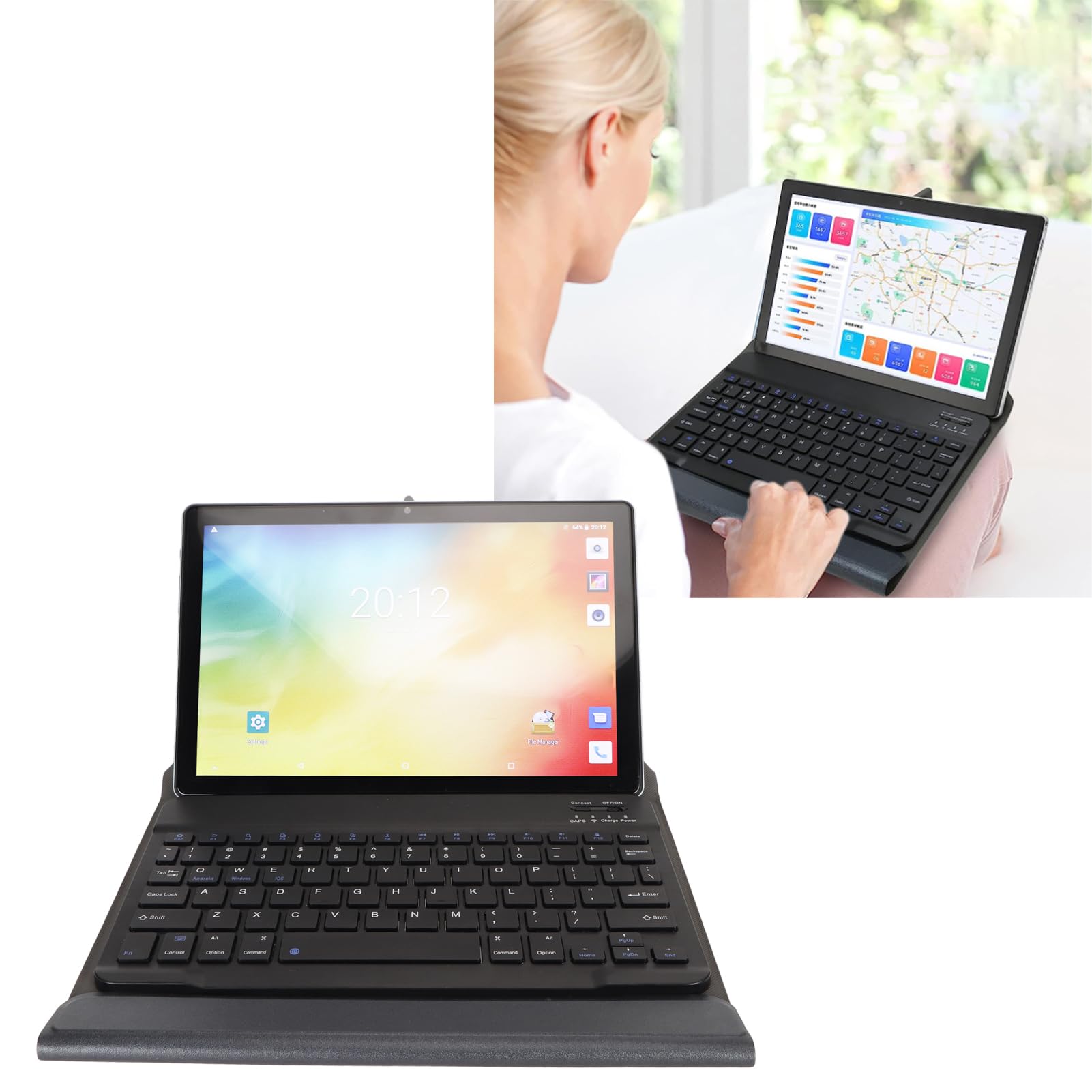 Airshi Computer Tablet, Front 8MP Rear 20MP 10.1in Tablet Gravity Sensor 100 to 240V 2 in 1 for Home for Android12.0 (#2)