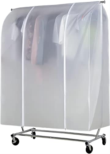 HLC White Cloth Garment Rack Cover Large PEVA Translucent Clothing Dustproof Cover Home Bedroom Clothing Rack Protective Cover With 2 Durable Zipper,52''