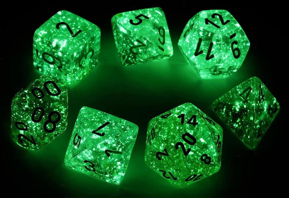 Chessex Nebula Polyhedral Dice Set Spring with White Luminary (7 dice), Various, 1 Count (Pack of 1)