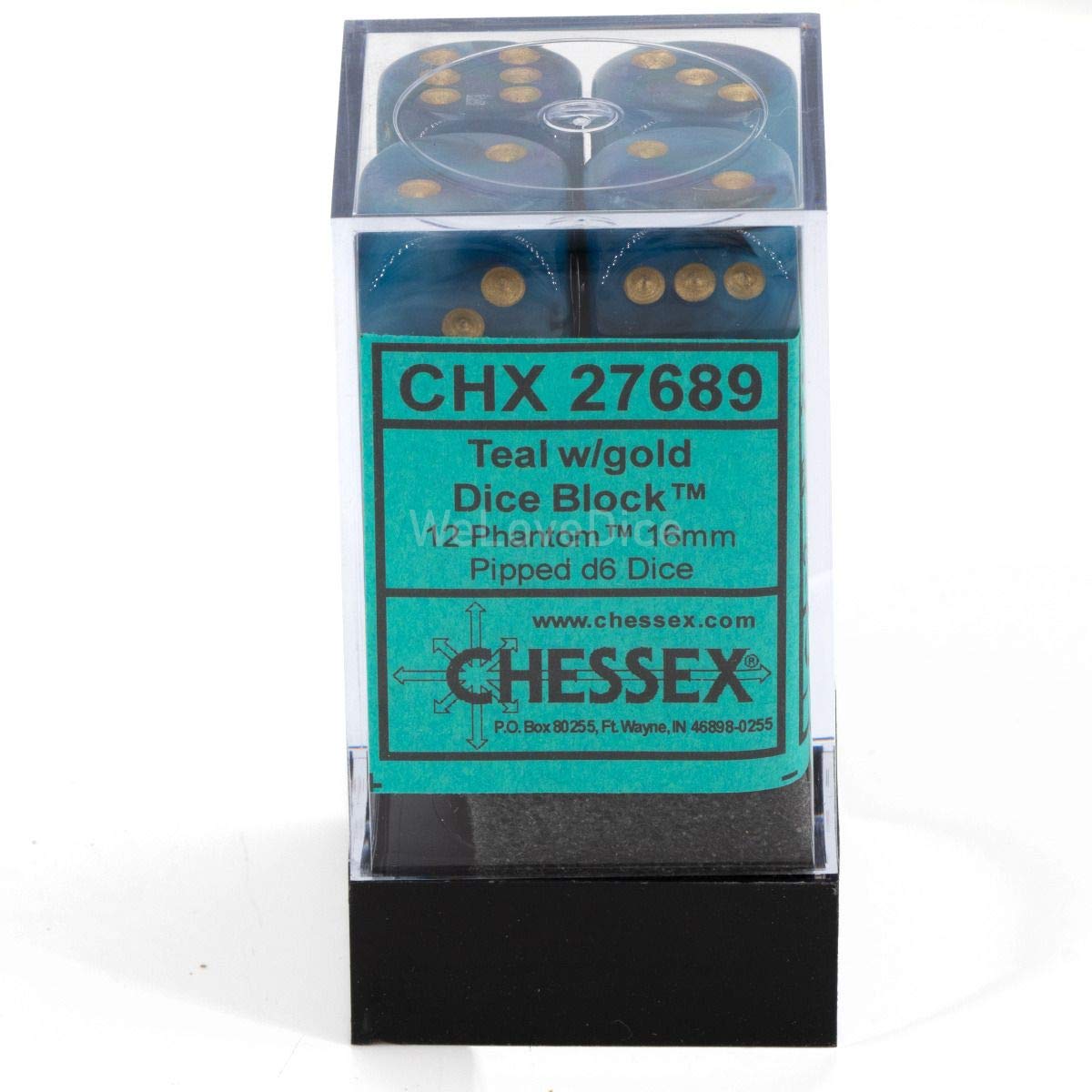 Chessex DND Dice Set-Chessex D&D Dice-16mm Phantom Teal and Gold Plastic Polyhedral Dice Set-Dungeons and Dragons Dice ludes 12 Dice β D6, Various (CHX27689)