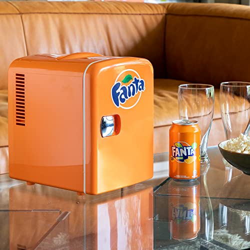 Coca-Cola Fanta FA04 4 Liter/4.2 Quarts 6 Can Portable Mini Cooler/Fridge for Food, Beverages, Orange