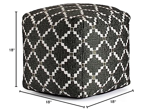 Anji Mountain Square Outdoor Pouf, Deschutes Green, 18" x 18" x 18",Green/Ivory