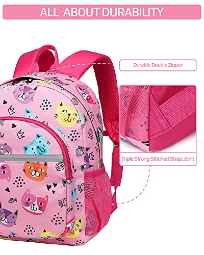 Bagseri Toddler Backpack for Girls, Lightweight Kids Backpack Daycare Bag Preschool Backpack for Girls, 12 Inch (Cat Pink)