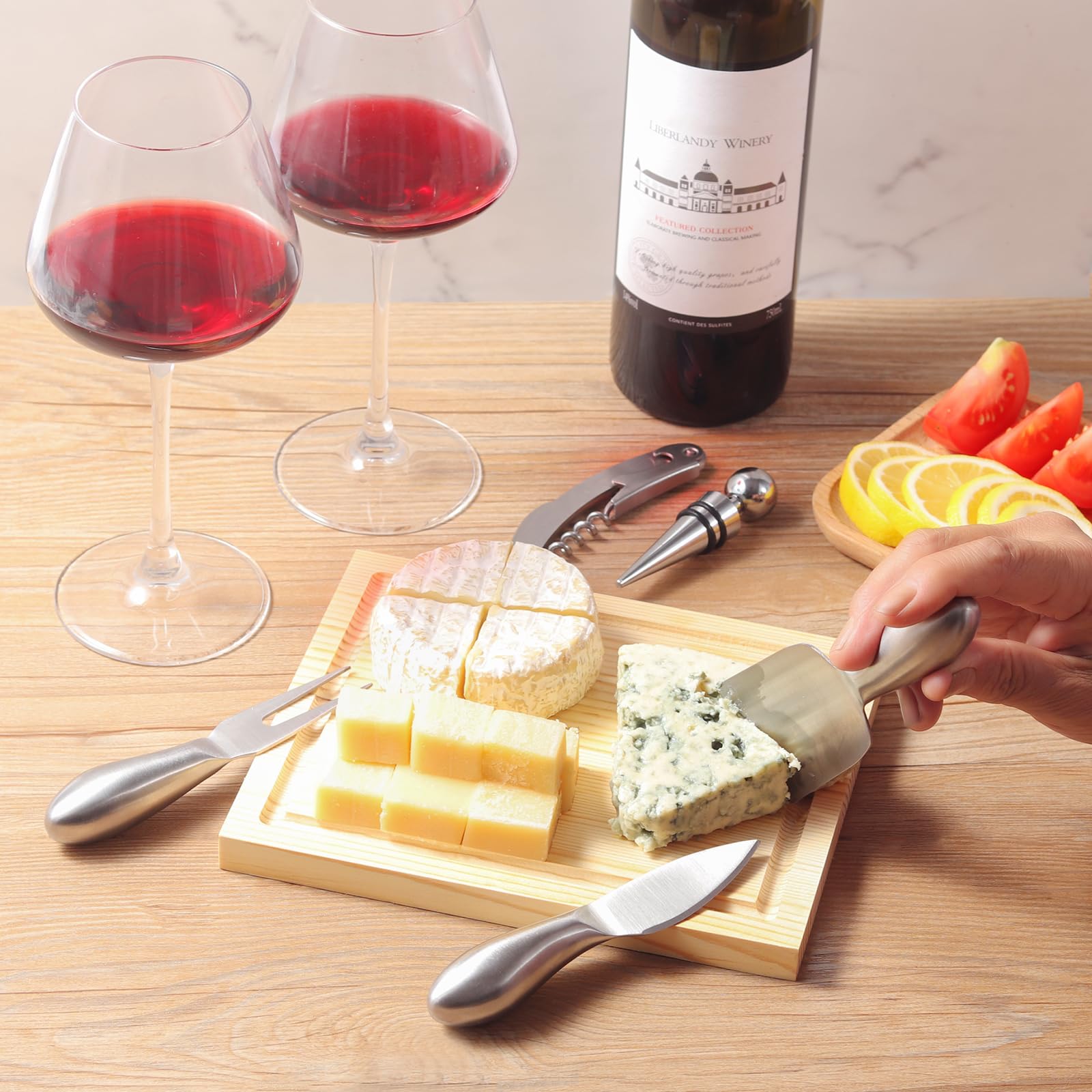 Cheese Gifts Wine Gifts,Cheese Knife Set with Cutting Board and Wine Tools,Cheese Knives for Charcuterie Board Accesories,Cheese&Wine Tools Set(Gift-Ready Box)