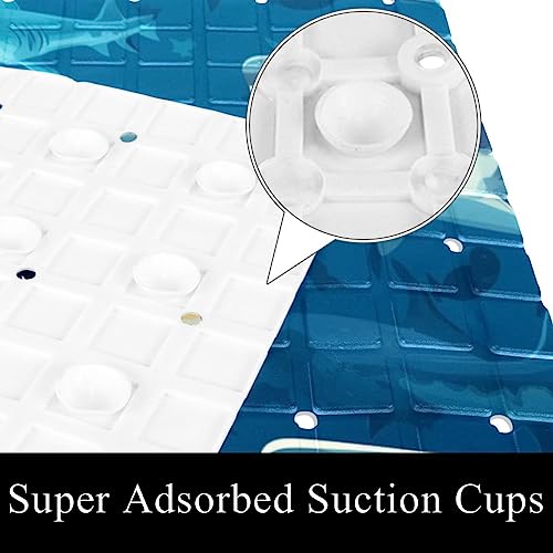 Bath Tub Shower Mat - Anti-Slip PVC Material 15.1x26.8 in, Gentle Cushioning Quick Drying Suction Cups Reliable Solution - Vicious Shark Pattern Non-Slip Floor Mat