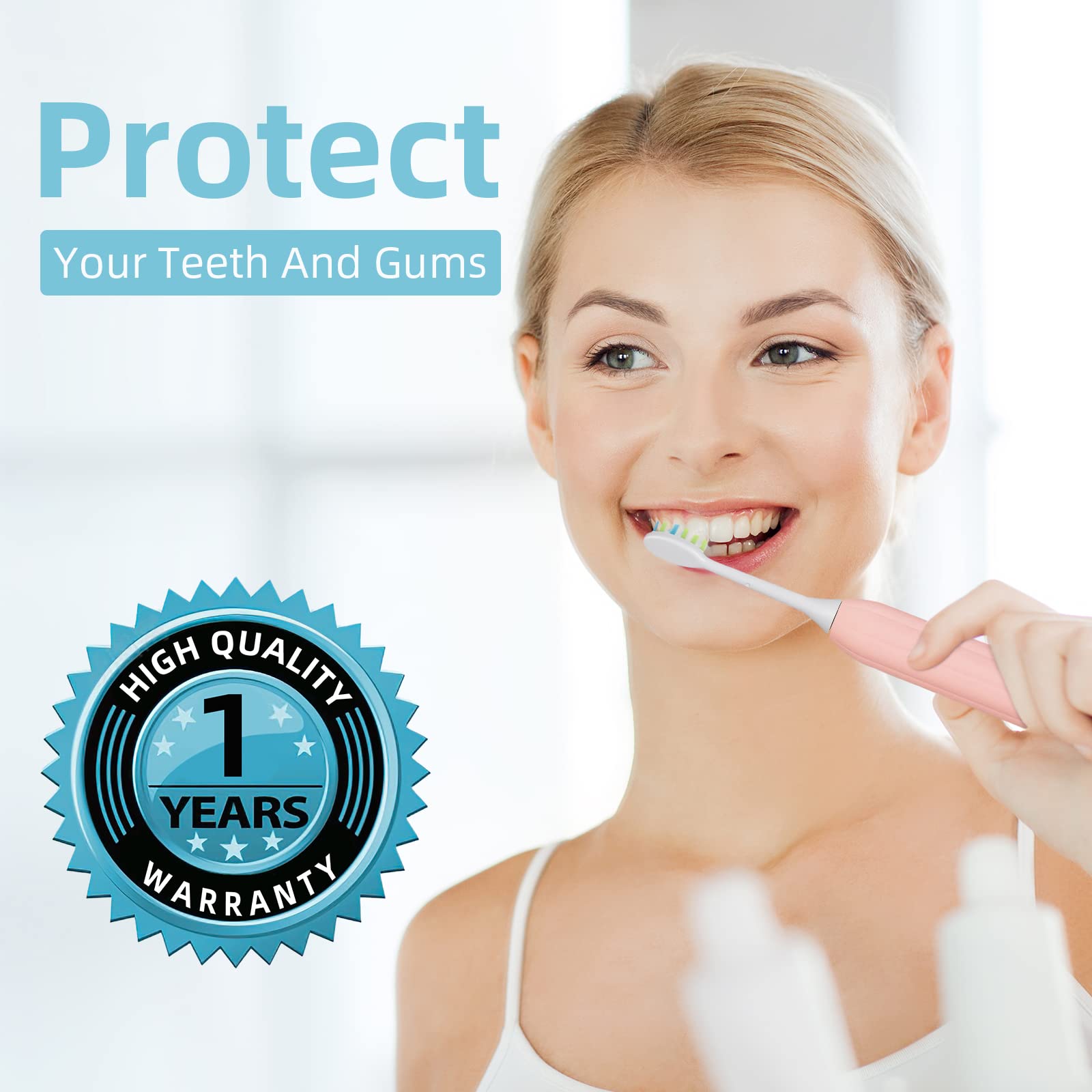 7AM2M Sonic Electric Toothbrush 2 Pack Set for Kids and Adults, 12 Brush Heads,5 Adjustable Modes, Built-in 2-Minute Smart Timer, USB Charge IPX7 Waterproof SonicToothbrush (PINK&WHITE)
