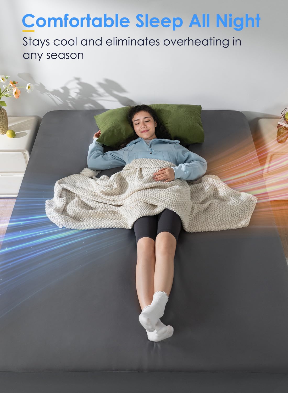 QUEEN ROSE Cooling Mattress Pad Queen Size, Cooling Mattress Protector Cover for Hot Sleepers, Fitted Sheets with a Deep Pocket Fits Up to 18” Mattress, Grey