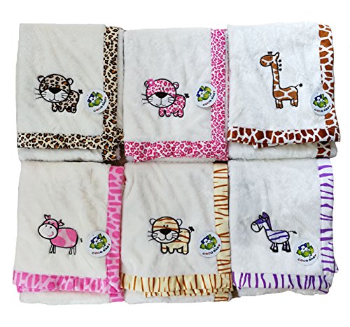Plush Unisex Baby Blanket for Newborn Infant Toddler Boys and Girls Solid Beige Color with Animal Giraffe Embroidery Design, 40"x30"