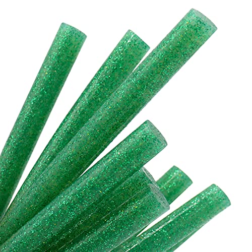 FOCMKEAS 16 PCS Mini Hot Glue Sticks 0.27" Dia. x 3.94" Long Hot Melt Glue Gun Sticks All Purpose Adhesive for Multi-Temp Hot Glue Gun Glue DIY Work, Glitter Green