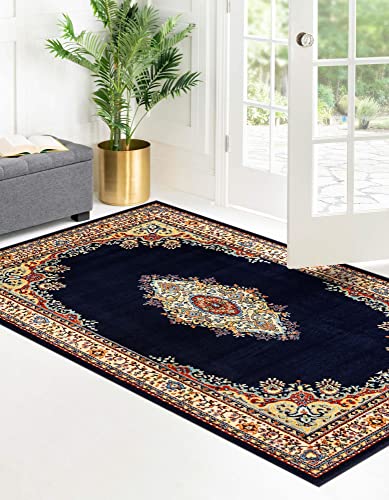 Rugs.com Amaya Collection Rug – 9' x 12' Navy Blue Medium Rug Perfect for Living Rooms, Large Dining Rooms, Open Floorplans