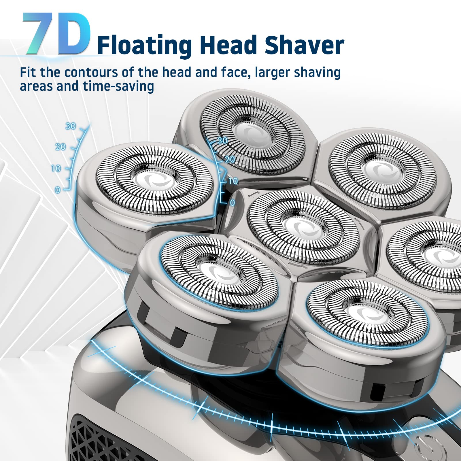 7D Electric Shavers Replacement Heads Bald Head Shaver Replacement Blades, Wet Dry 7 Heads Head Shaver Replacement Blade for Men Bald Head Shaving