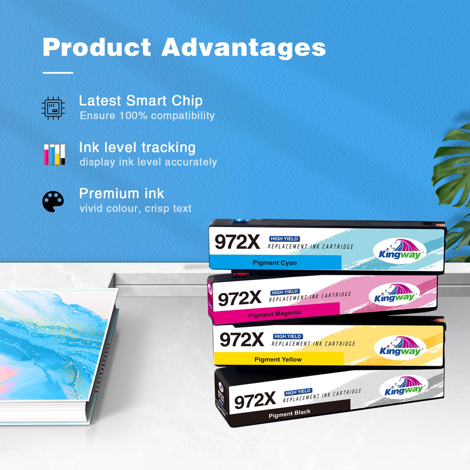 972X Ink Cartridges | Replacement for HP 972X Ink Cartridges | Work for HP 477dw 577dw 452dw 552dw 552dn 477dn 577z 452dn Pagewide Printer | 4-Pack