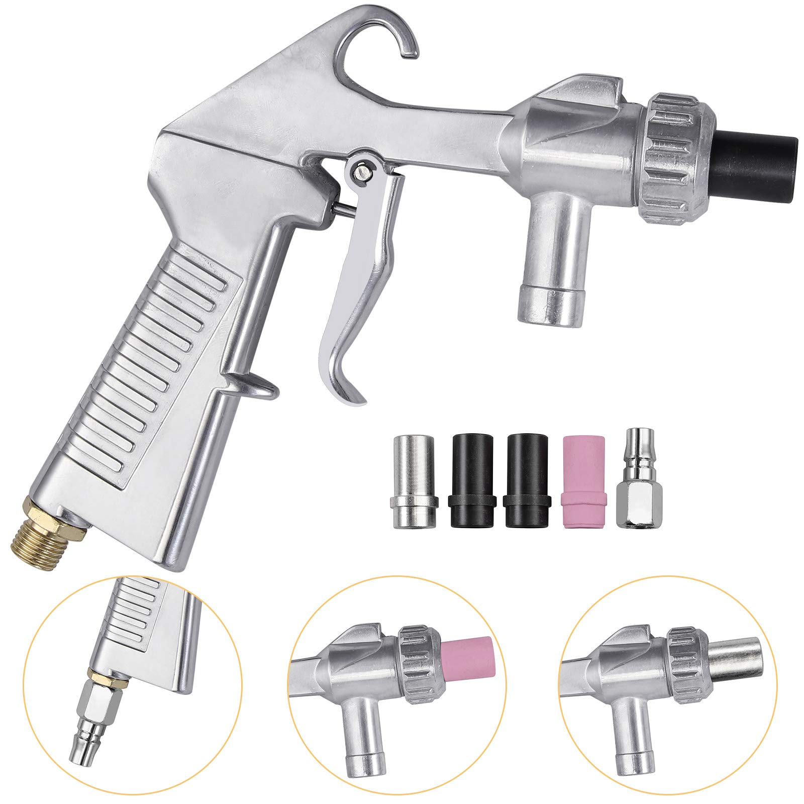 AMTOVL Sandblaster Gun Kit, Sandblaster + Sand Suction Pipe+ Ceramic Nozzles + Extra Iron Nozzle Tip Set for Abrasive Sand Blasting Derusting