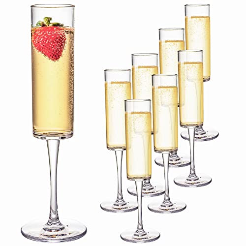 Elsjoy Set of 8 Acrylic Champagne Flutes, 6 Oz Unbreakable Champagne Glasses Reusable Champagne Toasting Cups, Shatterproof Stemmed Champagne Coupes for Wedding, Party, Bar