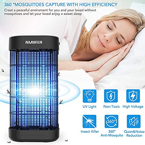 AMUFER Bug Zapper Indoor,Electric Mosquito Zapper with 20W UV Light,4400V Powerful Electric Shock Mosquito Trap, Fly Zapper(Black)