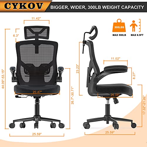 π―πΆπ΄π¬ πΆπππ°πͺπ¬ πͺπ―π¨π°πΉ, Ergonomic Mesh Desk Chair, High Back Computer Chair- Adjustable Headrest with Flip-Up Arms, Lumbar Support, Swivel Executive Task Chair (Modern, Black)