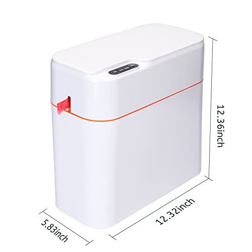 Bathroom Trash Can with Lid,4.7 Gallons Touchless Garbage Can for Bedroom,Automatic Motion Sensor Dogproof Plastic Slim Trash Bin for Office,Living Room, White,with 6 Pack Drawstring Garbage Bags
