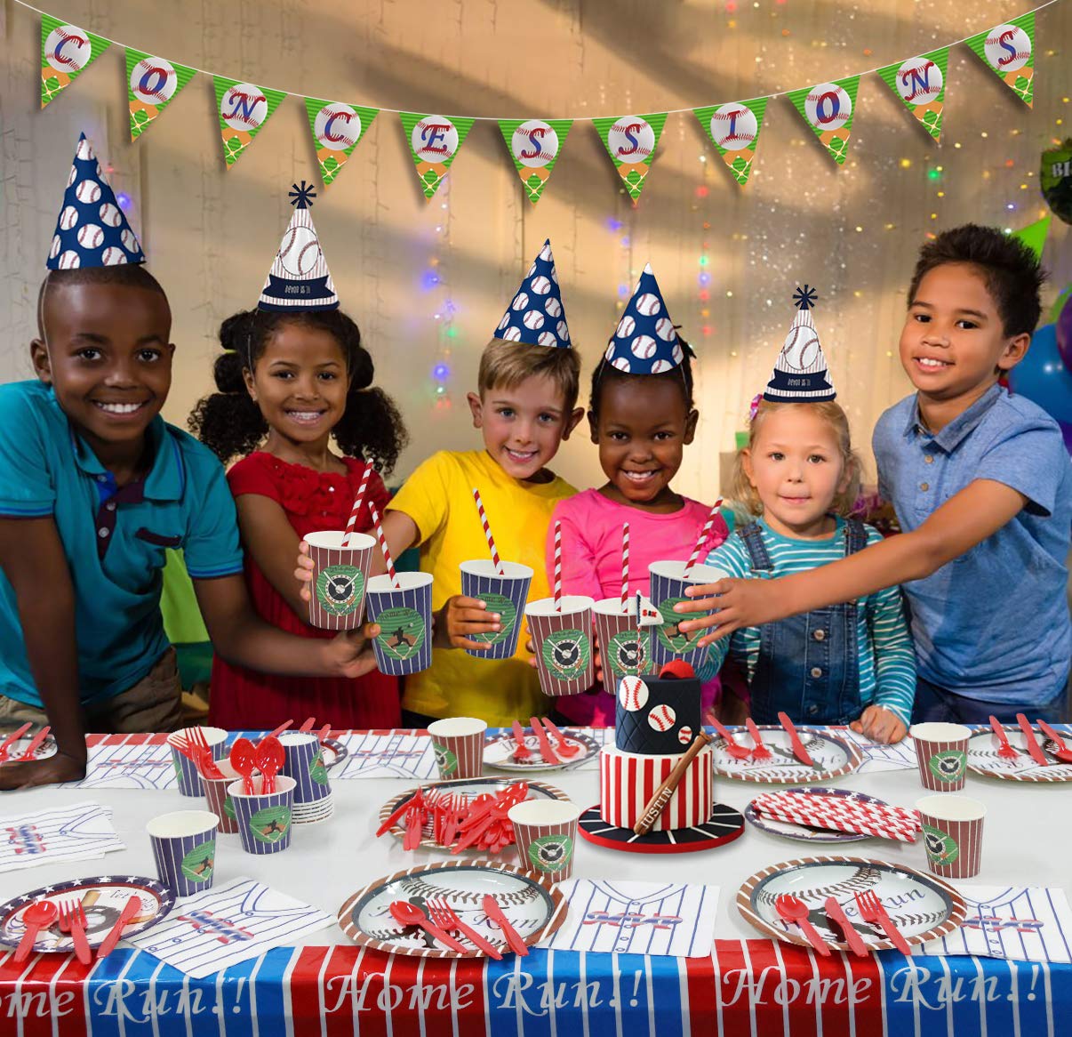 Baseball Party Supplies Sports Tableware Party Pack for Baseball Themed Birthday Party Including Plates, Cups, Napkins, Spoons, Knives, Forks, Tablecloth, Banner Serves 20