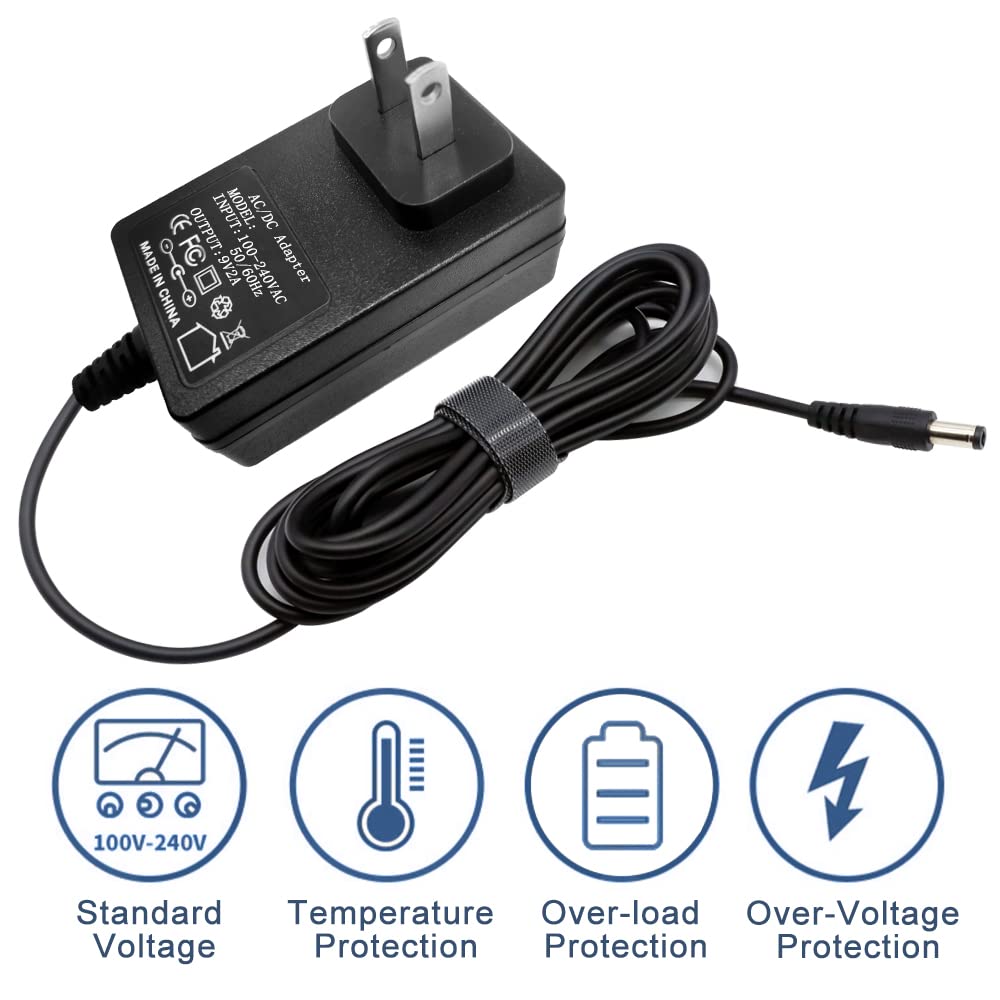 9V 2A Charger Adapter, 2.1 X 5.5mm Center Postive Plug, for Arduino UNO R3 Crosley Cruiser Portable Turntable Record Player ​(6.6FT)