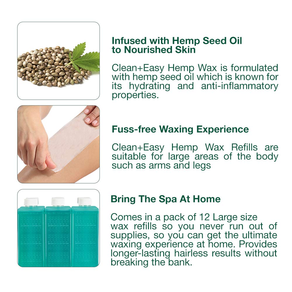 Clean + Easy Roll-On Refill for Large Cartridge, Depilatory Soothing Wax for Leg and Arm Hair Removal, Simple & Easy to Use