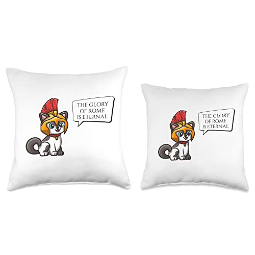 Ancient Roman History Apparel & Gifts The Glory of Rome is Eternal-Ancient Roman Legionary Cat Throw Pillow, 16x16, Multicolor