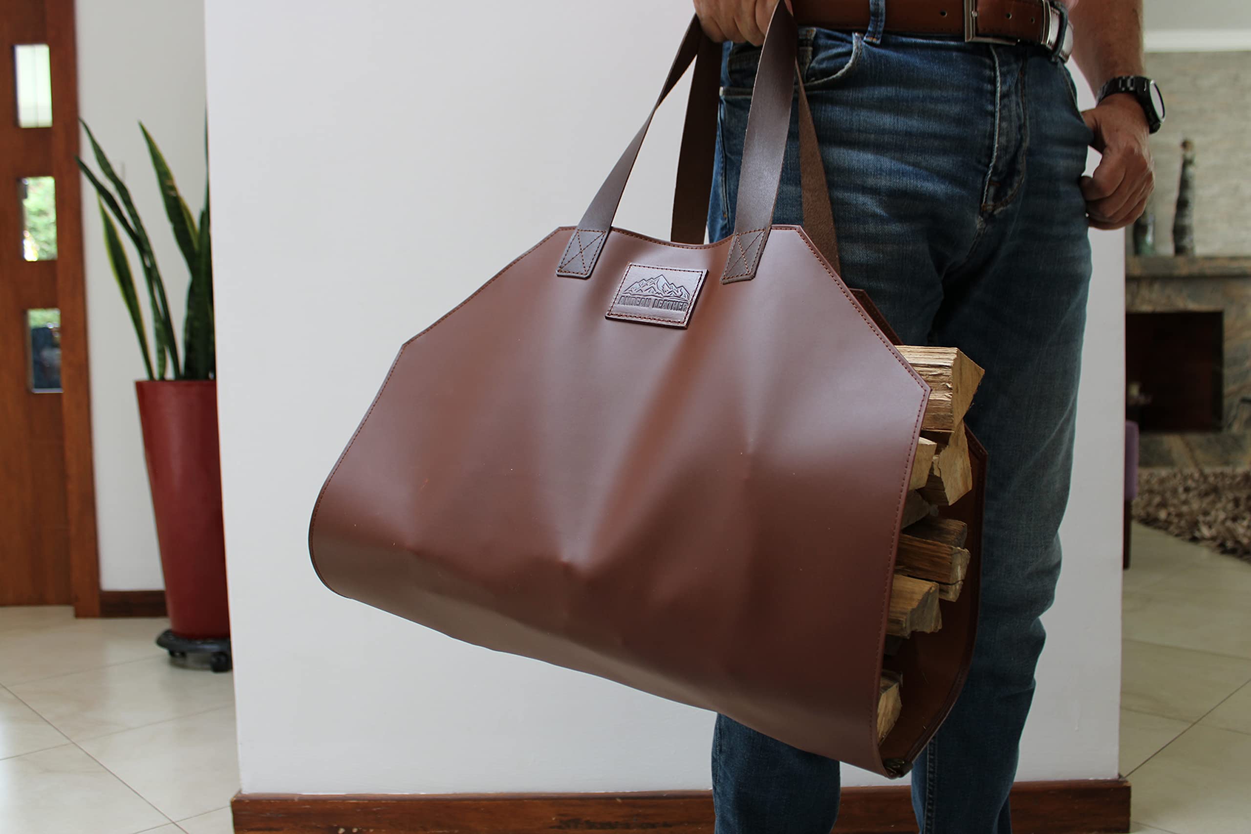 Andean Leather - Leather Firewood Carrier, Log Carrier for Firewood, Firewood Bag