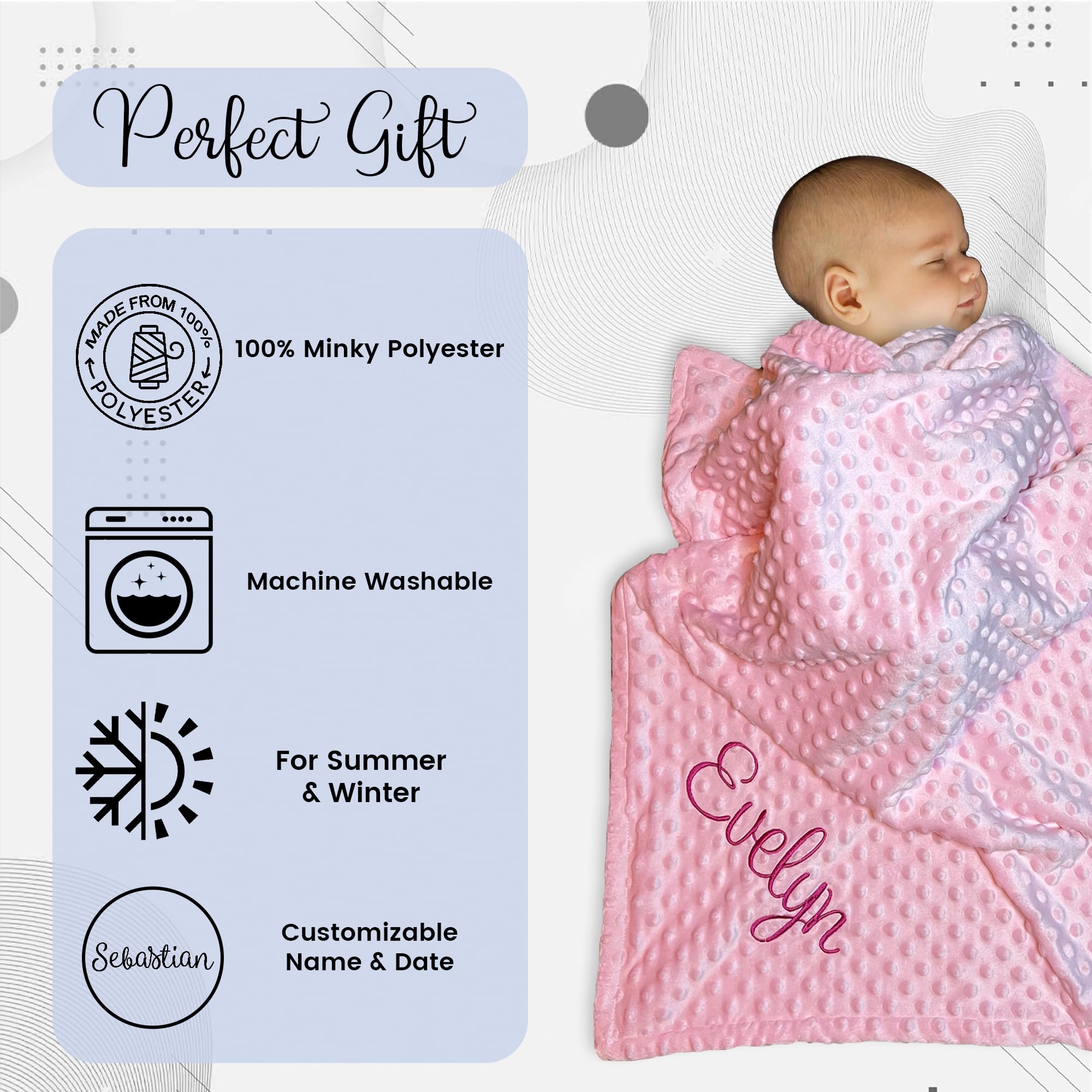 AleMir Fashion Embroidered Blanket Baby β Beautiful Monogrammed Blanket β Large Personalized Baby Blanket for Boys and Girls β Soft Polyester Baby Blanket with Custom Name β 28 x 34-inch