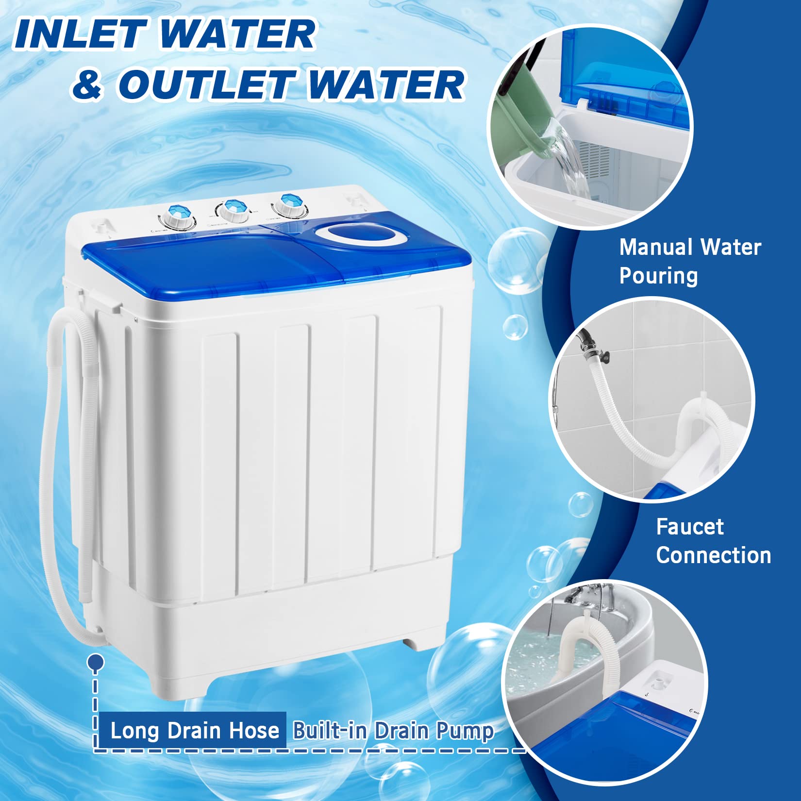 Avocahom Portable Washing Machine, 26/28Lbs Capacity Twin Tub Washer and Dryer Combo, Mini Compact Laundry Machine w/Control Knobs, Built-in Drain Dump & Timer Control, for Home/RV/Dorm/Apartment